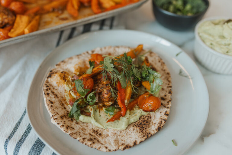 Sheet Pan Mediterranean Chicken Wraps with Sweet Potato Fries & Avocado ...